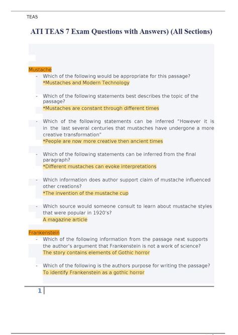 Ati Teas 7 Exam Questions Master All Sections