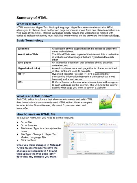 Html Summary Grade 10 Pdf
