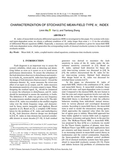 Pdf Characterization Of Stochastic Mean Field Type H− Index