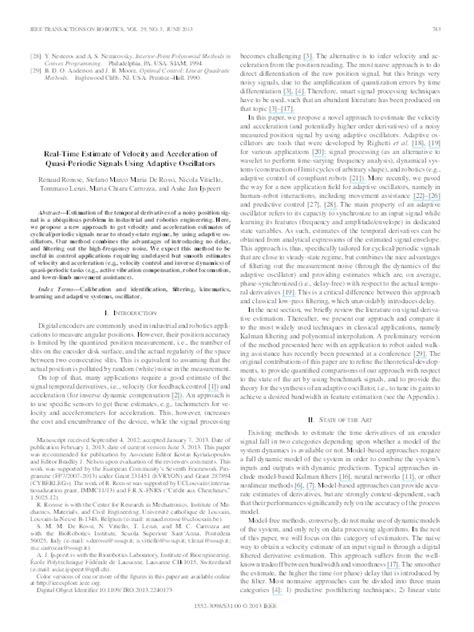 Pdf Real Time Estimate Of Velocity And Acceleration Of Quasi Periodic Signals Using Adaptive