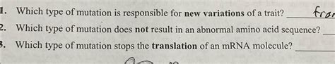 Solved Which Type Of Mutation Is Responsible For New