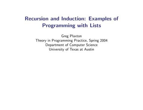 Ppt Recursion And Induction Examples Of Programming With Lists Greg Powerpoint Presentation