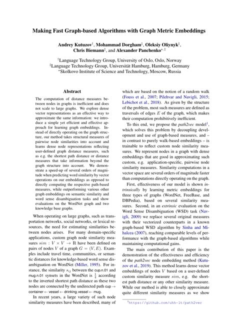Pdf Making Fast Graph Based Algorithms With Graph Metric Embeddings