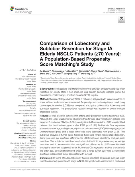 Pdf Comparison Of Lobectomy And Sublobar Resection For Stage Ia Elderly Nsclc Patients ≥70