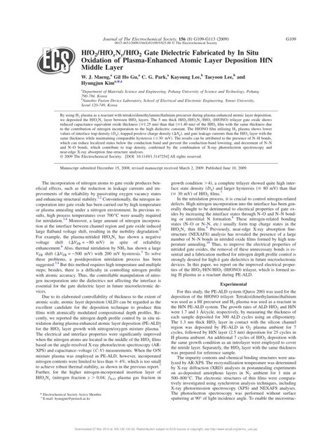 Pdf Hfo Sub 2 Hfo Sub X N Sub Y Hfo Sub 2 Gate Dielectric