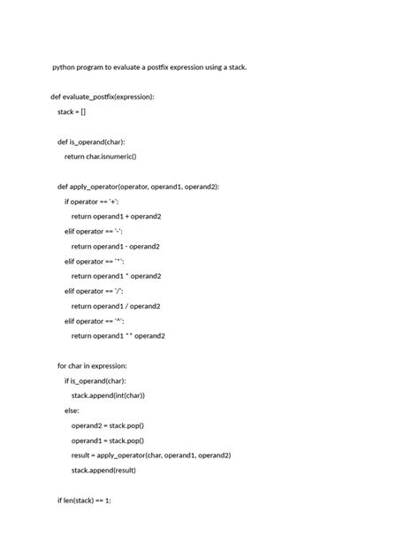 Python Program To Evaluate A Postfix Expression Using A Stack Pdf