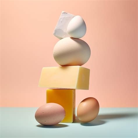 A Stack Of Eggs With A White Square On Top Of It Premium Ai Generated