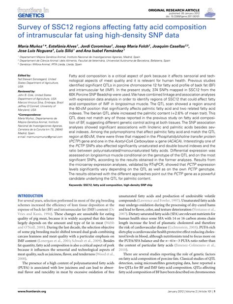 Pdf Survey Of Ssc12 Regions Affecting Fatty Acid Composition Of Intramuscular Fat Using High