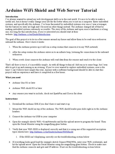 Arduino Wifi Shield And Web Server Tutorial Pdf Arduino Wi Fi