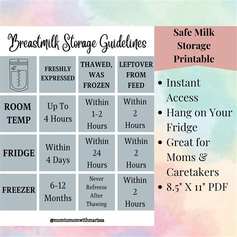 Breastmilk Storage Guidelines Printable Pumping Safe Milk Etsy