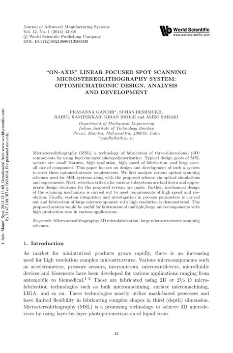 Pdf On Axis Linear Focused Spot Scanning Microstereolithography
