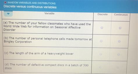 Solved O RANDOM VARIABLES AND DISTRIBUTIONS Discrete Versus Chegg
