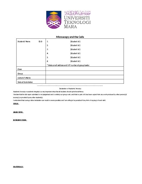 BIO LAB Report Template WITH Cover BIO HISTOLOGY OF CELLS AND TISSUES LABORATORY REPORT