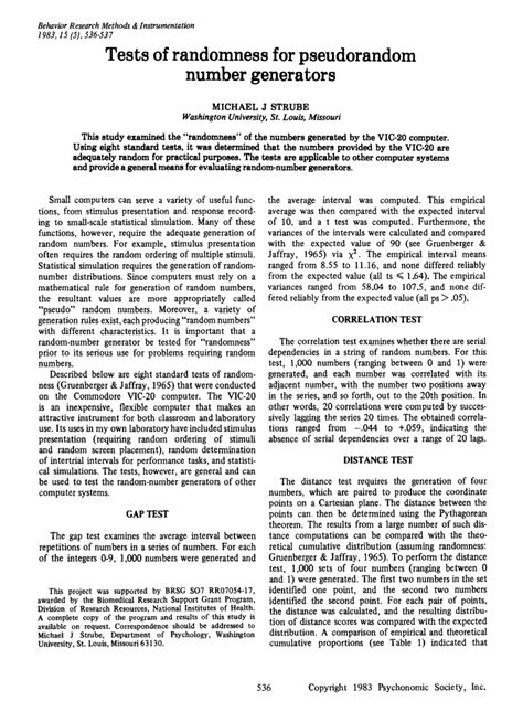 Pdf Tests Of Randomness For Pseudorandom Number Generators