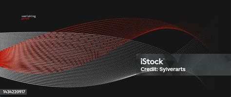 추상 배경 벡터 일러스트레이션 빨간색과 검은색 도트 곡선 입자 흐름 웨이브 격리 흑백 그림 개선에 대한 스톡 벡터 아트 및 기타 이미지 Istock