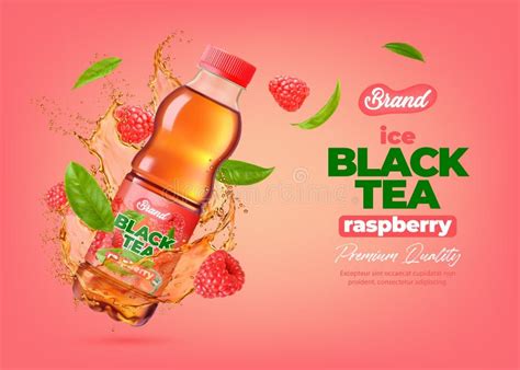 Realistic Raspberry Tea Bottle With Berry Splash Stock Vector