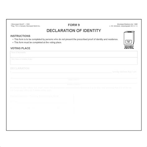 Declaration Of Identity Form 9