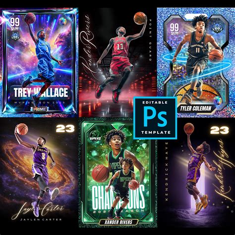 Basketball Trading Card Templates Psd Bundle 6 X Editable Photoshop