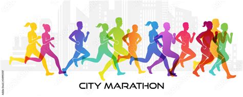 Colorful Silhouettes Of Running People Conceptual Vector Illustration Of Marathon Sport Colorful Silhouettes Of Running People Conceptual Vector Illustration Of Marathon Sport