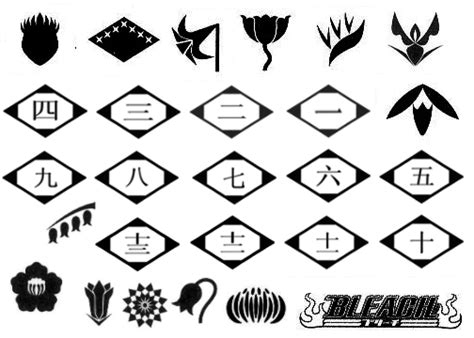 Gotei 13 Symbols And Numbers Brushes Set Guerrieri Idee Per Tatuaggi
