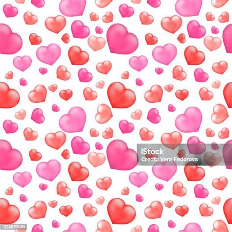 3d 마음 완벽 한 패턴입니다 흰색 바탕에 현실적인 마음 레드와 핑크 발렌타인 데이 테마에 대 한 서식 파일을 편집 하 게 쉬운 벡터 일러스트입니다 0명에 대한 스톡 벡터