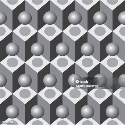 회색 3d 큐브와 구의 기하학적 원활한 패턴 입체 이미지에 대한 스톡 벡터 아트 및 기타 이미지 입체 이미지 직사각형