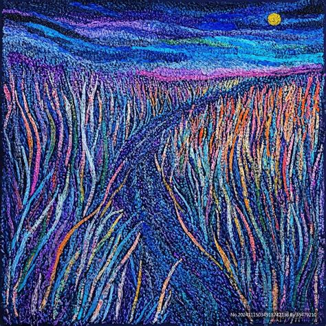 Ai创作图点彩油画 点彩派油画 田野彩色铅笔画 月夜芦苇荡禅意装饰画 油棒画 梯田抽象画 梯田艺术画 点彩画 巨幅橙蓝抽象地毯纹 点彩风格油画 肌理画芯 麦田艺术画 点彩技法 荧光粉钻艺术抽象