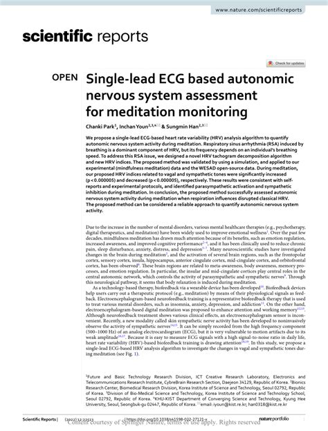 Pdf Single Lead Ecg Based Autonomic Nervous System Assessment For Meditation Monitoring