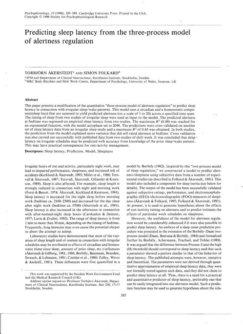 Pdf Predicting Sleep Latency From The Three Process Model Of Alertness Regulation