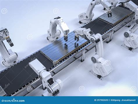Automation Battery Manufacturing With Electric Car Battery Produced By Robotic Arms Stock