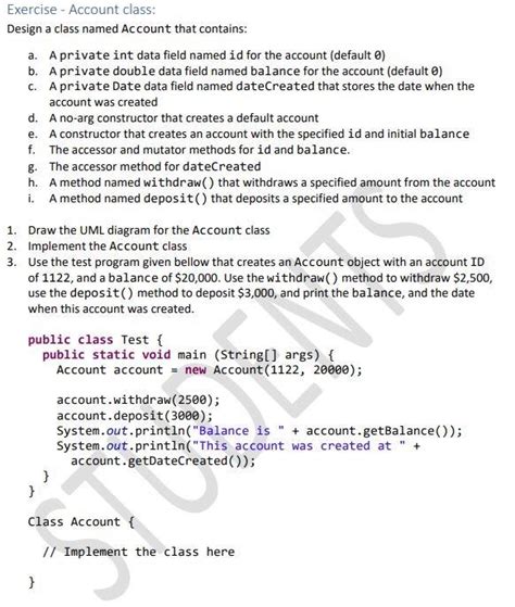 Solved Exercise ‐ Account Classdesign A Class Named Account