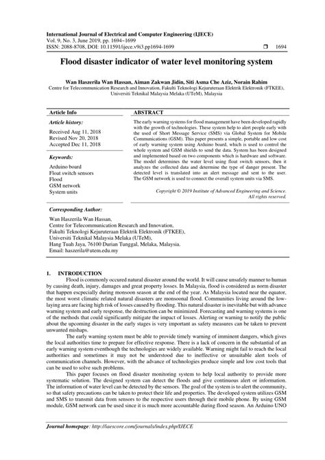 PDF Flood Disaster Indicator Of Water Level Monitoring System