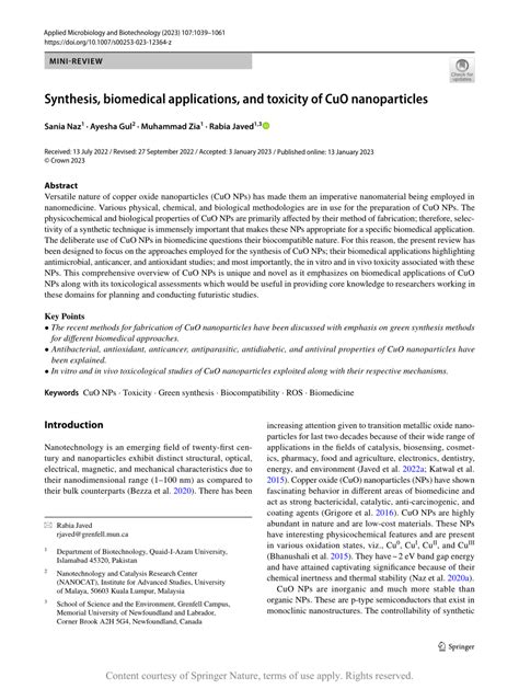 Synthesis Biomedical Applications And Toxicity Of Cuo Nanoparticles Request Pdf