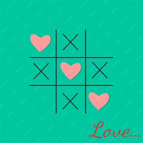 Premium Vector Tic Tac Toe Game With Cross And Red Hearts Sign Mark Love Card
