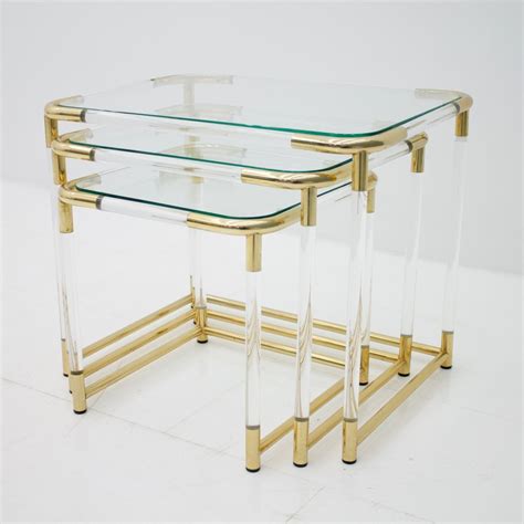 Nesting Tables In Brass Glass And Lucite 1970s 98238