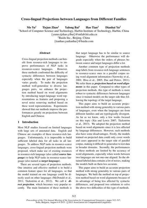 Pdf Cross Lingual Projections Between Languages From Different Families