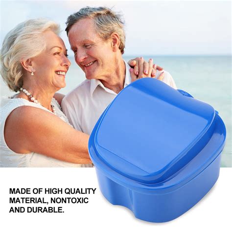 False Teeth Container Denture Storage Box With Filter Screen Dark Blue Dental Device For