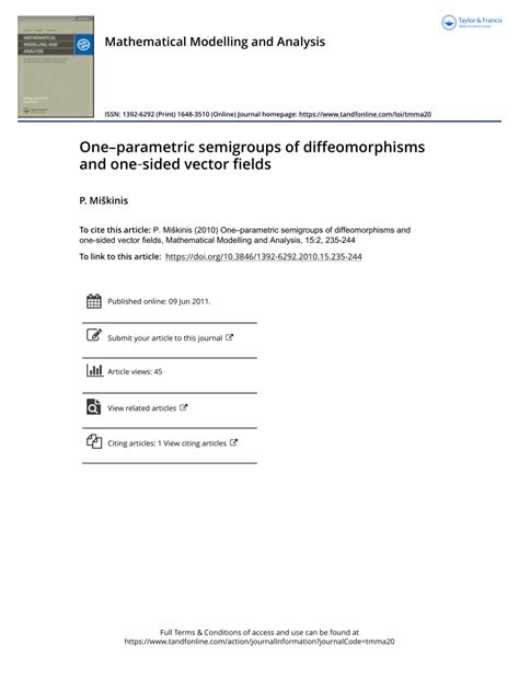 pdf one parametric semigroups of diffeomorphisms and one sided vector