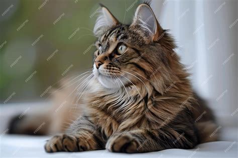 Premium Photo Siberian Breed Of Cat Brown Tabby Maine Coon