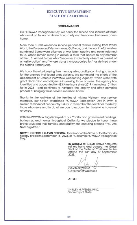 Governor Newsom Proclaims Pow Mia Recognition Day The Los Angeles Post