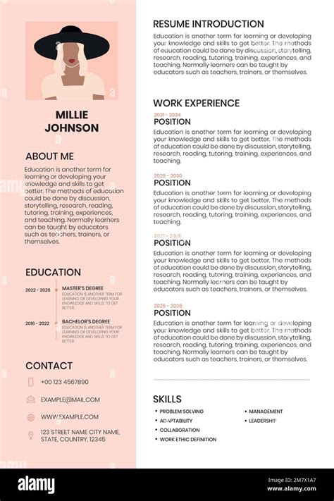 Feminine Cv Editable Template Vector Resume For Entry Level And Professionals Stock Vector Image