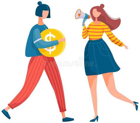 Marketing Strategy To Attract Potential Customers Woman With Loudspeaker And Client With Money