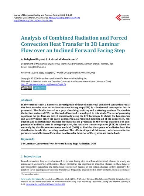 Pdf Analysis Of Combined Radiation And Forced Convection Heat Transfer In 3d Laminar Flow Over