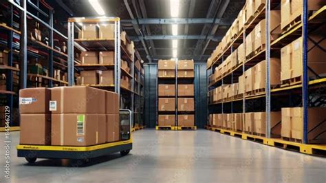 Future Technology D Concept Automated Retail Warehouse AGV Robots With Infographics Delivering