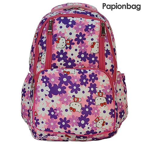 کوله و کیف مدرسه دخترانه صورتی طرح هلو کیتی کد154 پاپیون بگ