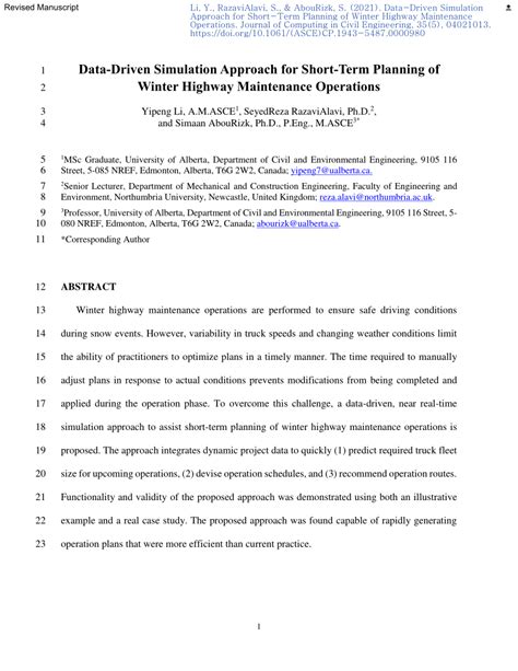 Pdf Data Driven Simulation Approach For Short Term Planning Of Winter Highway Maintenance