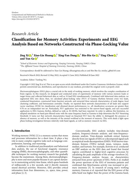 Pdf Classification For Memory Activities Experiments And Eeg