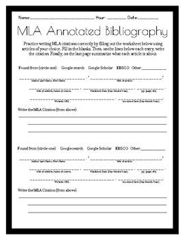 MLA Annotated Bibliography By Jackson S Language Arts Materials TPT