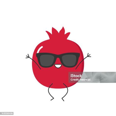 석류 캐릭터 만화 점프 과일 귀여운 재미 웃는 얼굴 행복한 기쁨 감정 아이콘 벡터 일러스트레이션 0명에 대한 스톡 벡터 아트 및