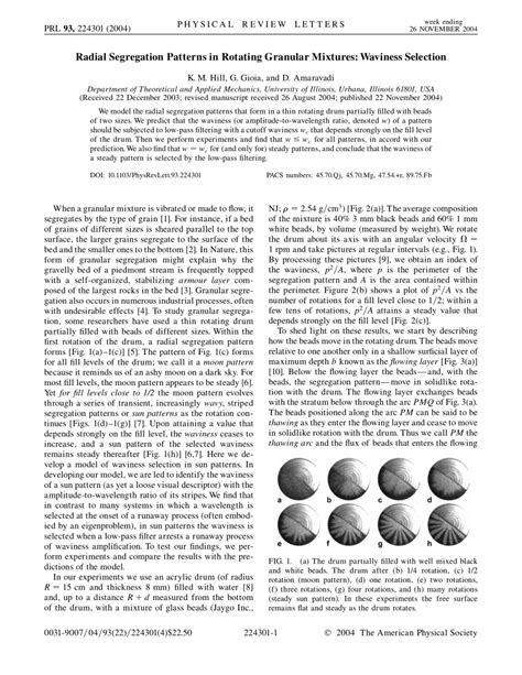 Pdf Radial Segregation Patterns In Rotating Granular Mixtures Waviness Selection